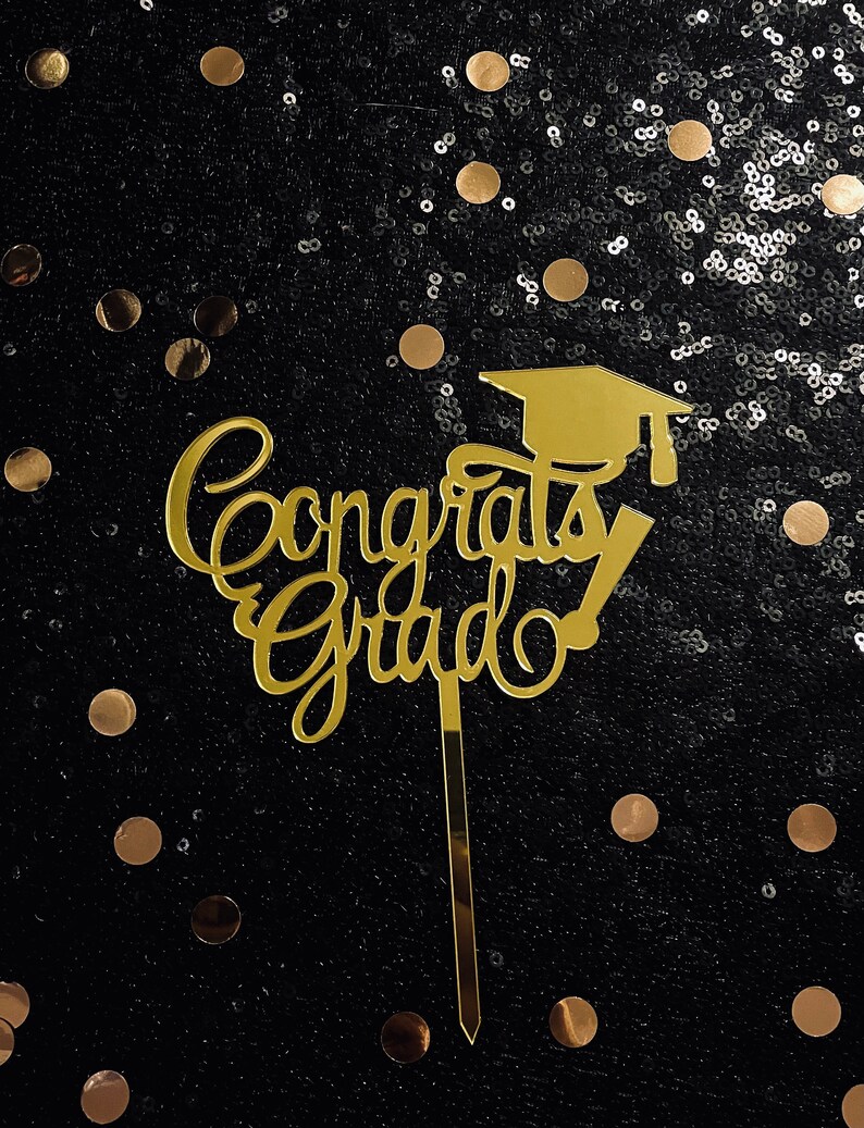 Graduation Cake Topper Congrats Grad Acrylic Gold Academic Cap - Etsy