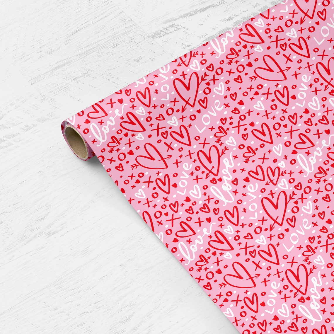 Valentine Gift Paper Hugs Kisses Hearts XOXO Galentine Red | Etsy