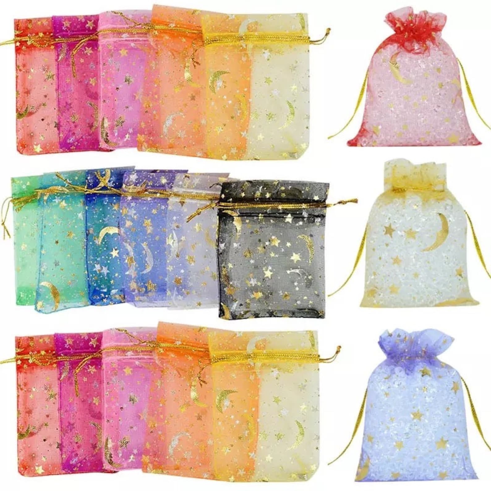 Celestial Organza Bag ASSORTED COLORS Moon Stars Reusable Fabric Pouch ...