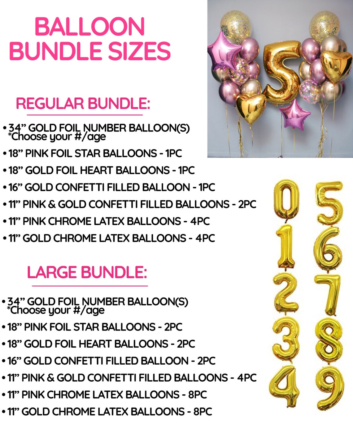 Birthday Balloon Bundle in GOLD and PINK Custom Number Age Fancy Posh ...