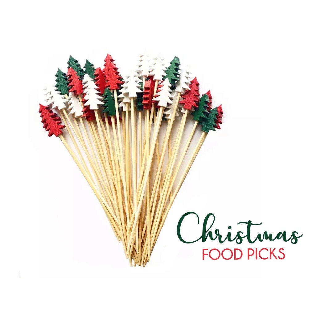 Christmas Food Pick Xmas Tree Wooden Cake Topper Festive Cocktail ...