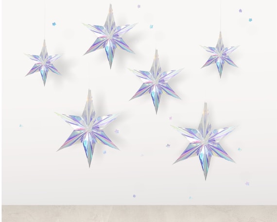 Hanging Star Decoration 3D Iridescent Stars Nursery Baby Shower Christening Baptism Party Ornament New Year Christmas Shooting Star Etsy