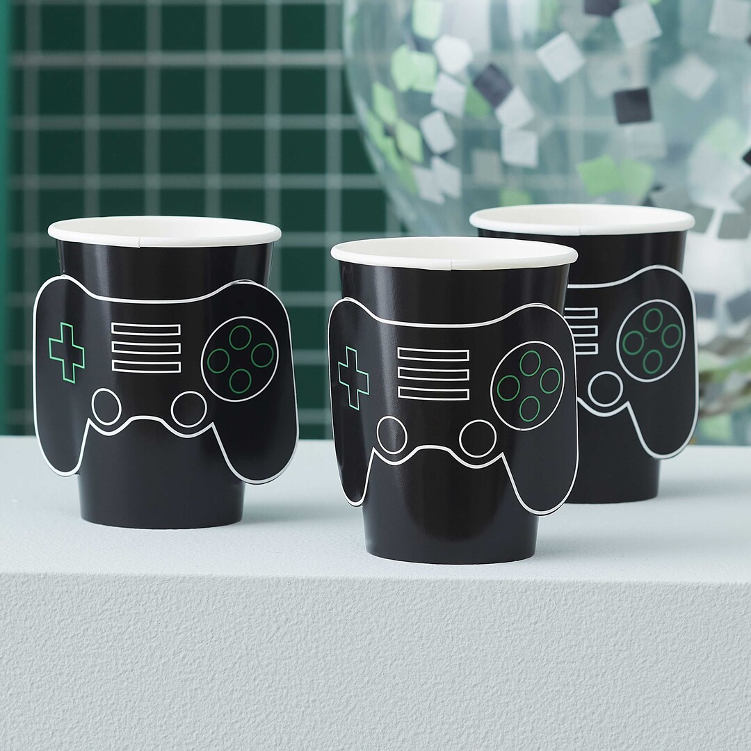 Gaming Paper Cups in Black Video Game Console Controller Nerdy Geeky ...
