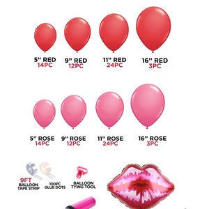 Valentine's Day Red Pink Balloon Bundle Set DIY Lips Balloon Garland ...