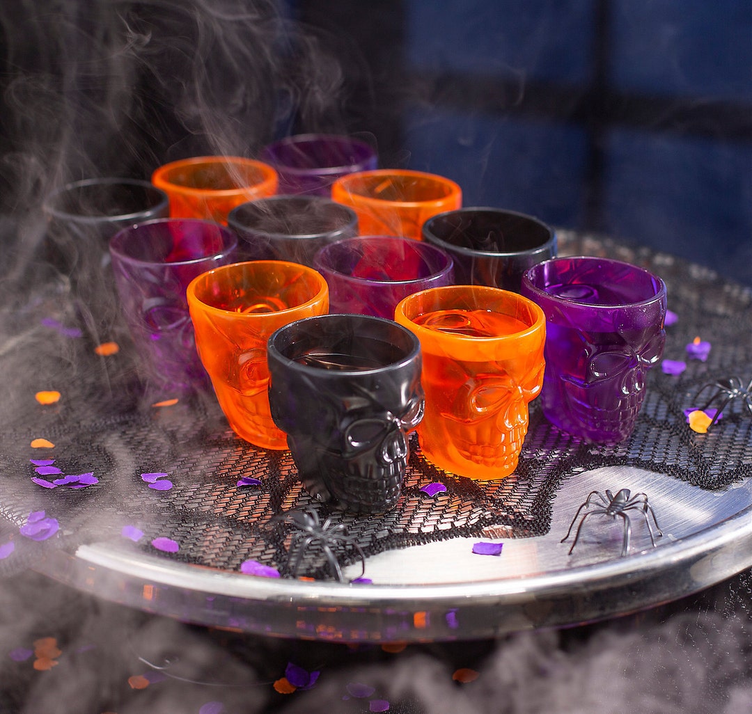 Halloween Skull Shot Glasses, Spooky Orange Black Plastic Shot Glasses ...