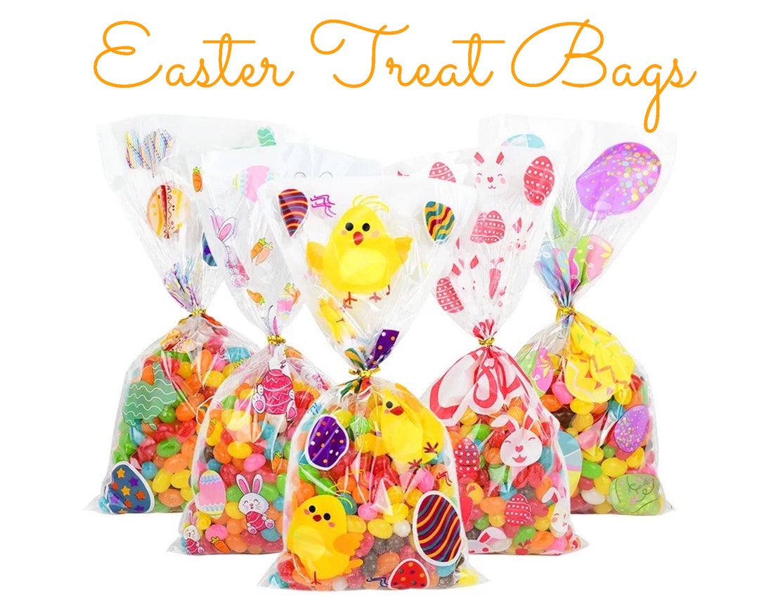 Easter Treat Bag Bunny Chick Eggs Clear Cellophane Bags Goodie Cookie ...