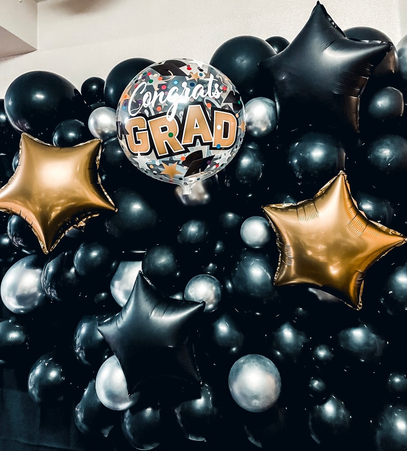 Graduation Backdrop Balloon Wall Kit Black Gold Star Confetti - Etsy