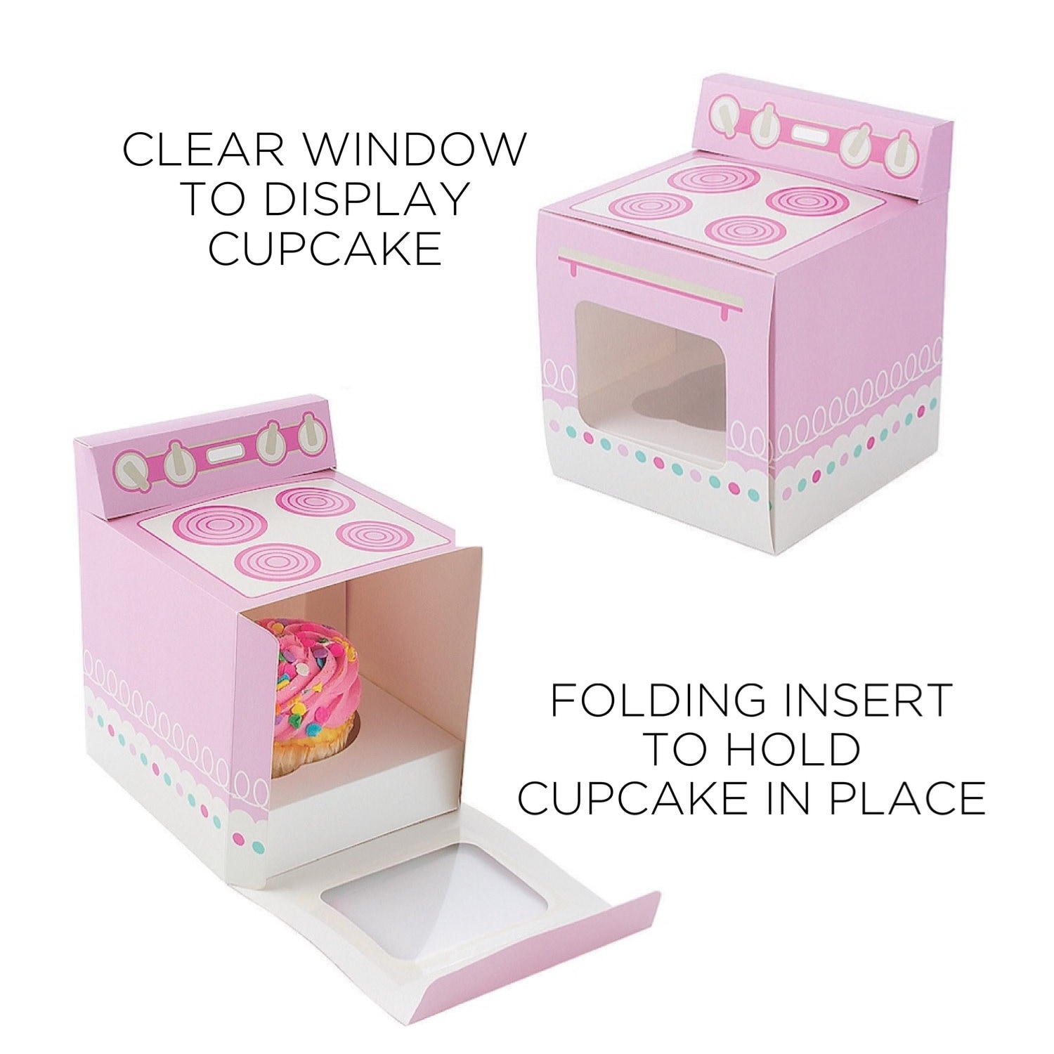 Oven Shape Cupcake Box Set Pink Cute Treat Packaging With Window Bun in ...