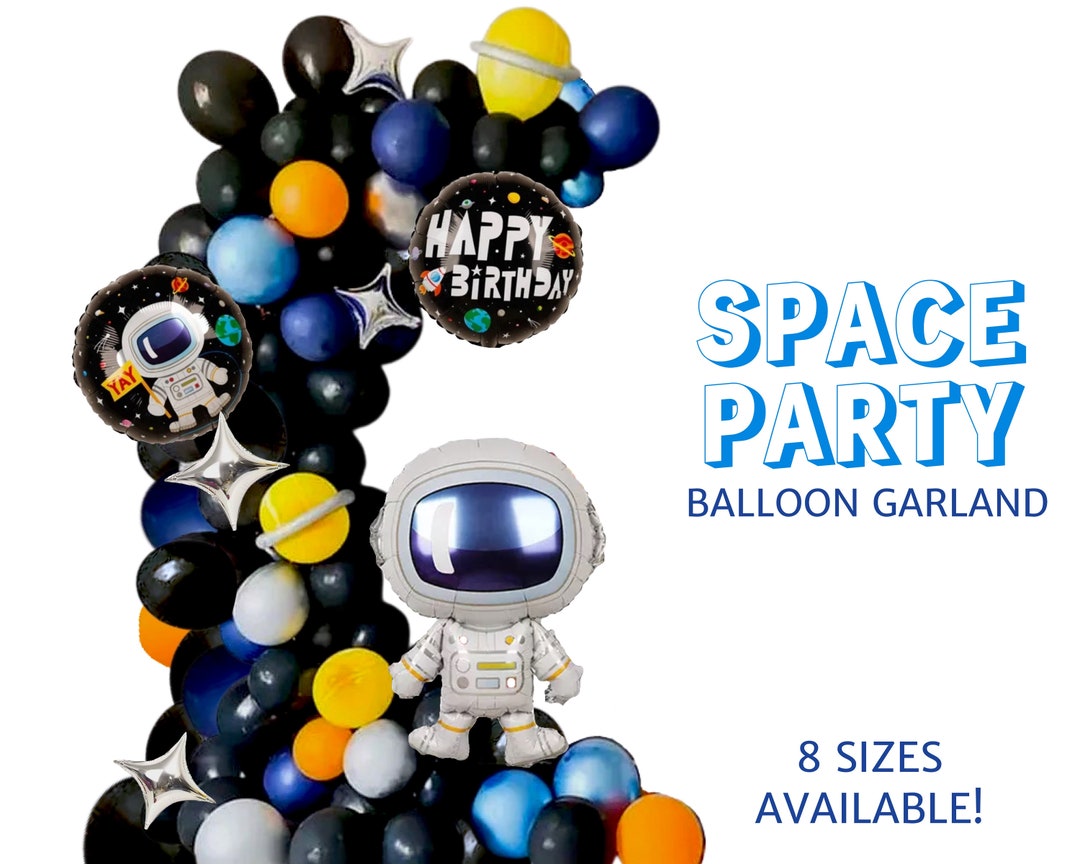 Space Balloon Arch DIY KIT Black Blue Yellow Star Astronaut Balloons ...