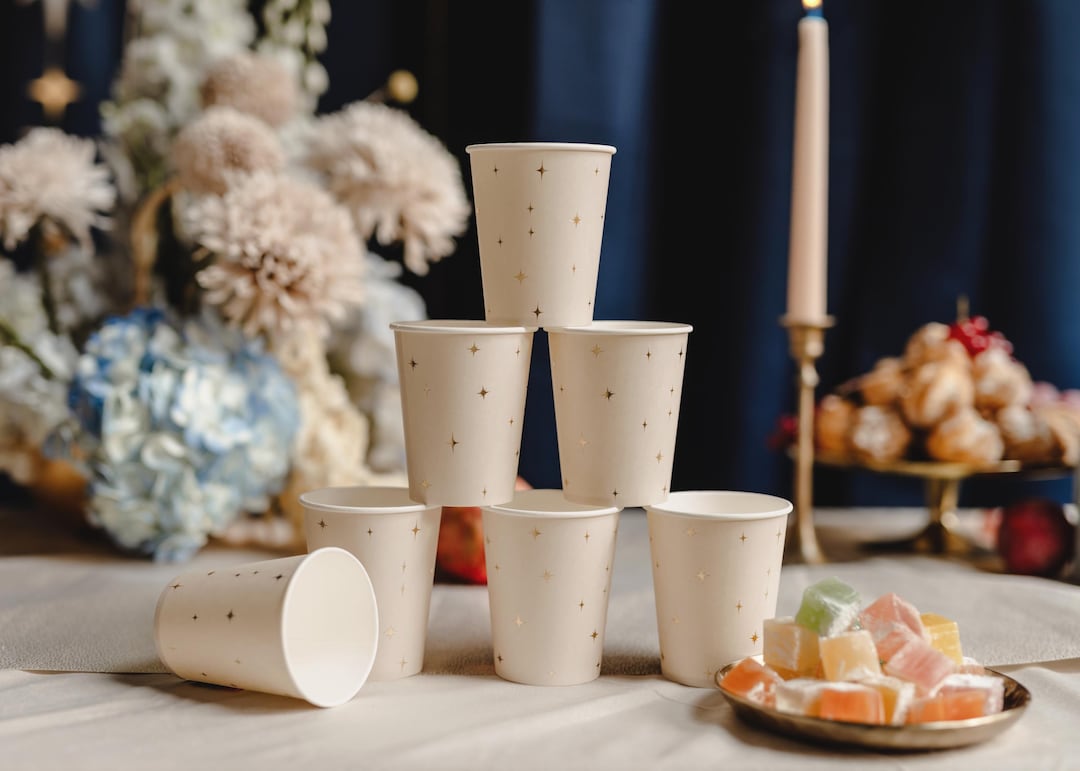 Eid Paper Cups in Crème With Stars Pattern Islamic Muslim Drinkware ...