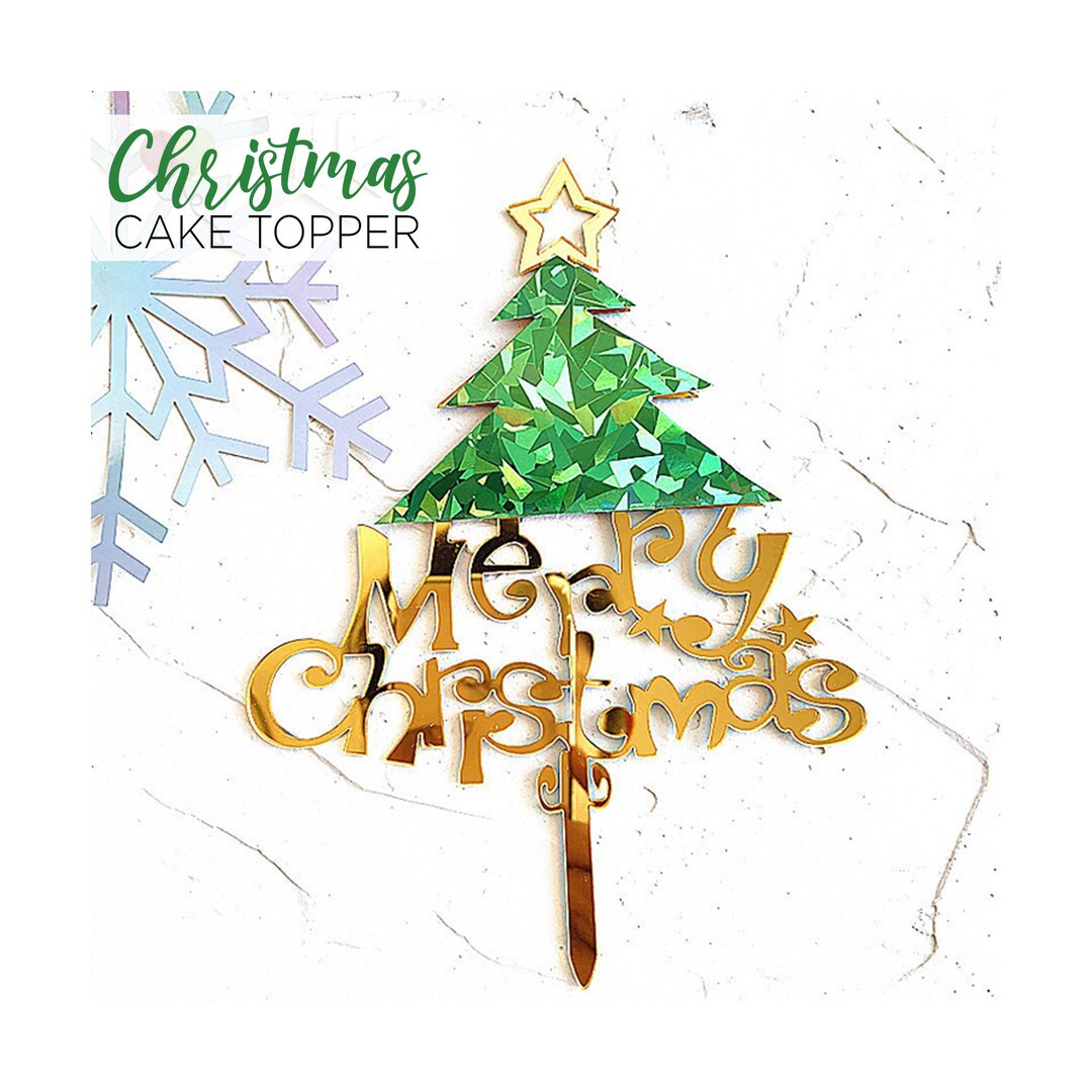 Christmas Tree Cake Topper Festive Decoration Acrylic Gold Modern ...