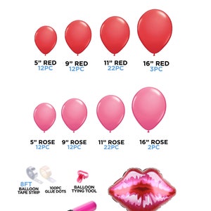 Valentine's Day Red Pink Balloon Bundle Set DIY Lips Balloon Garland Galentine's Day Balloon ...