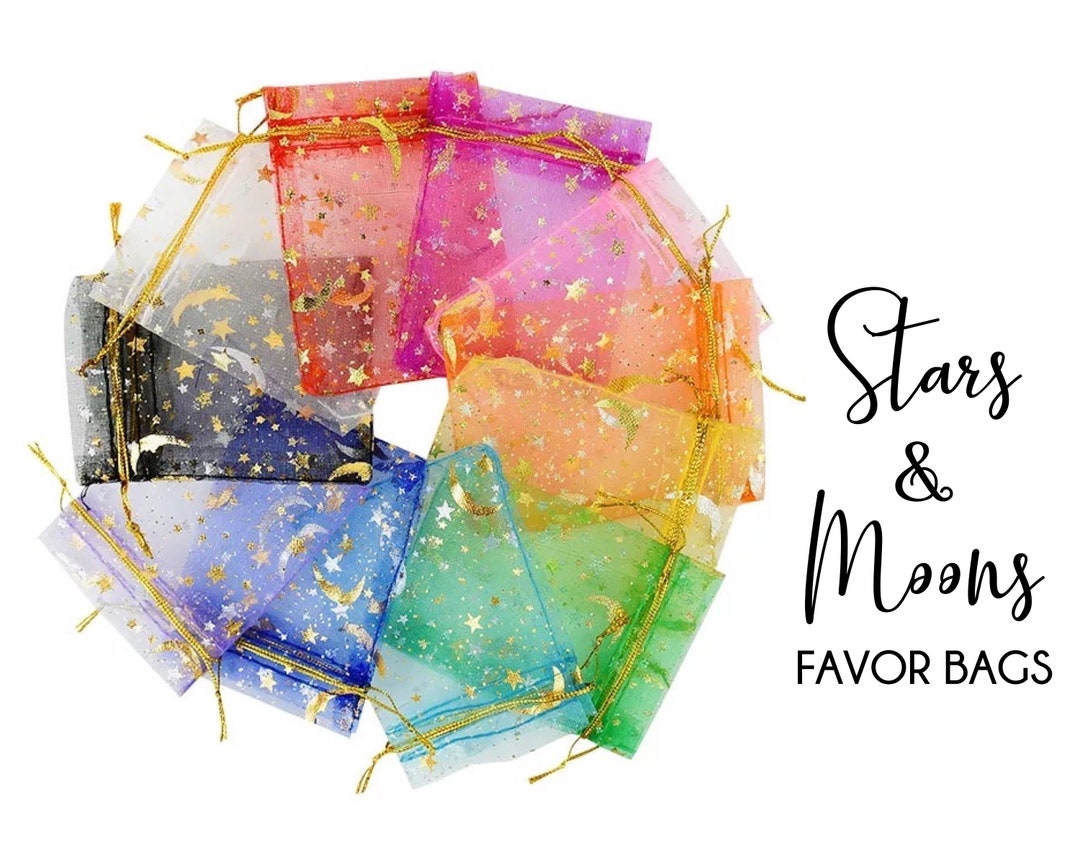 Celestial Organza Bag ASSORTED COLORS Moon Stars Reusable Fabric Pouch ...