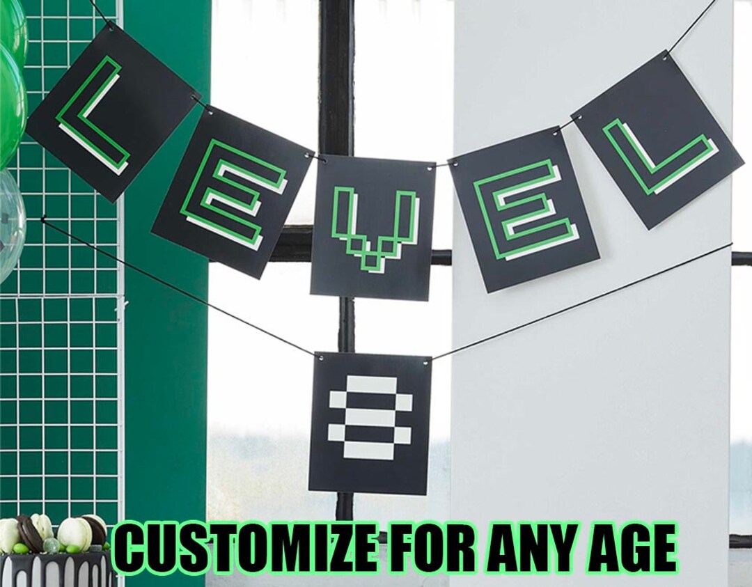 Gaming Birthday Banner With CUSTOM AGE NUMBER Level up Arcade Video ...