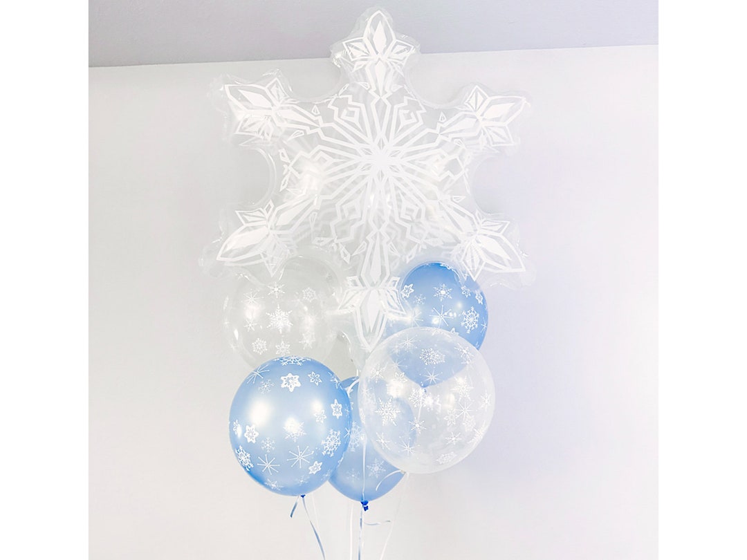 Winter Decoration Snowflake Balloon Bouquet in White Blue Ice Snow ...