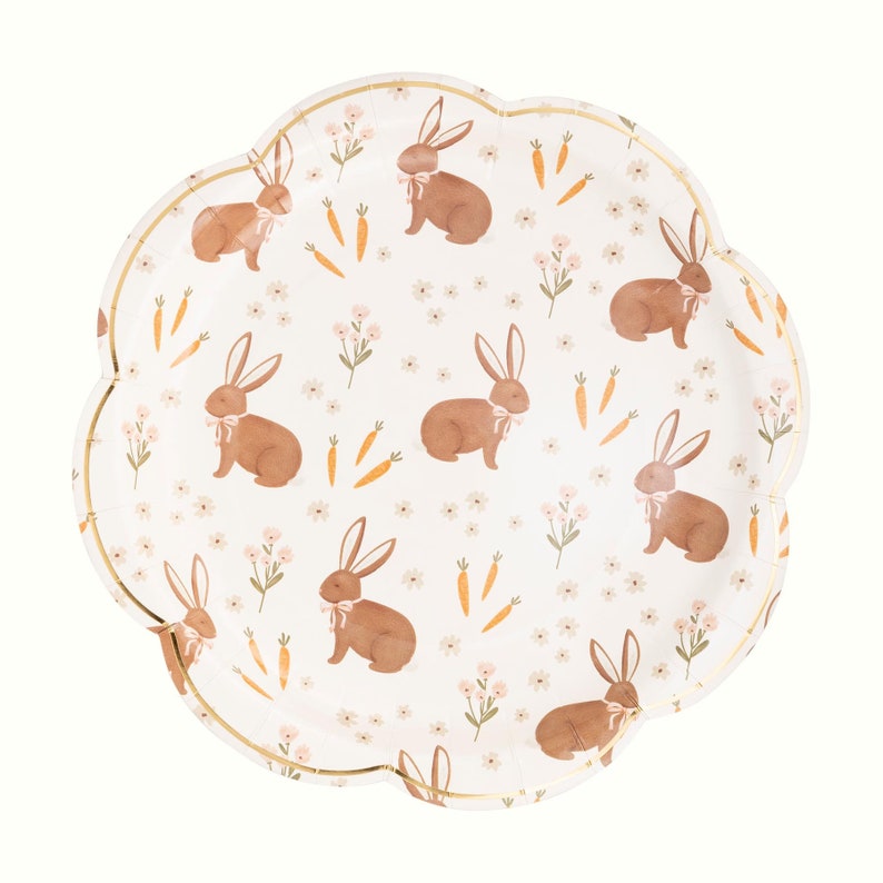 Easter Paper Plates With Scalloped Edge Bunny Rabbit Print Rustic ...