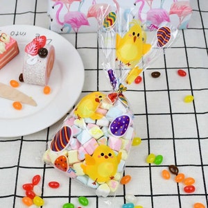 Easter Treat Bag Bunny Chick Eggs Clear Cellophane Bags Goodie Cookie ...