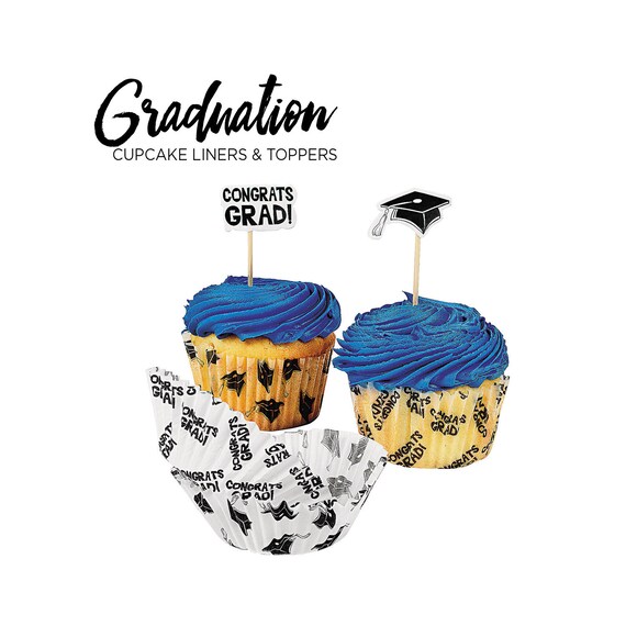 Cupcake Baking Set for Graduation Party Liners and Food Picks Congrats ...