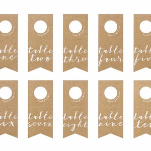 Wedding Table Number as Bottle Hanger Tags Rustic Kraft Paper Brown ...