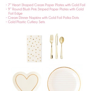 Heart Tableware Set in Cream With Gold PLATES NAPKINS CUTLERY Minimal ...