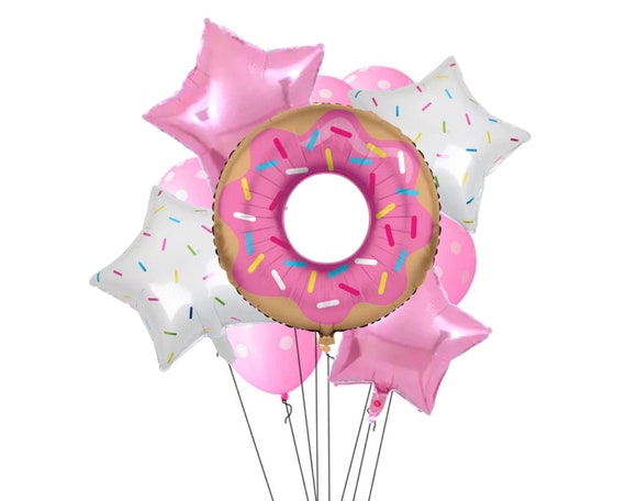 Donut Balloon Bundle Pink White Round Star Sprinkle Polka Dot Balloons ...