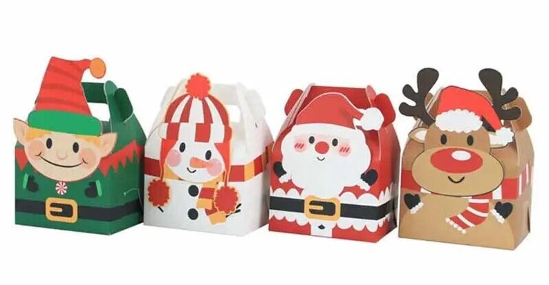 CHRISTMAS BOX for Gift and Favor Sweet Santa Elf Snowman Reindeer ...