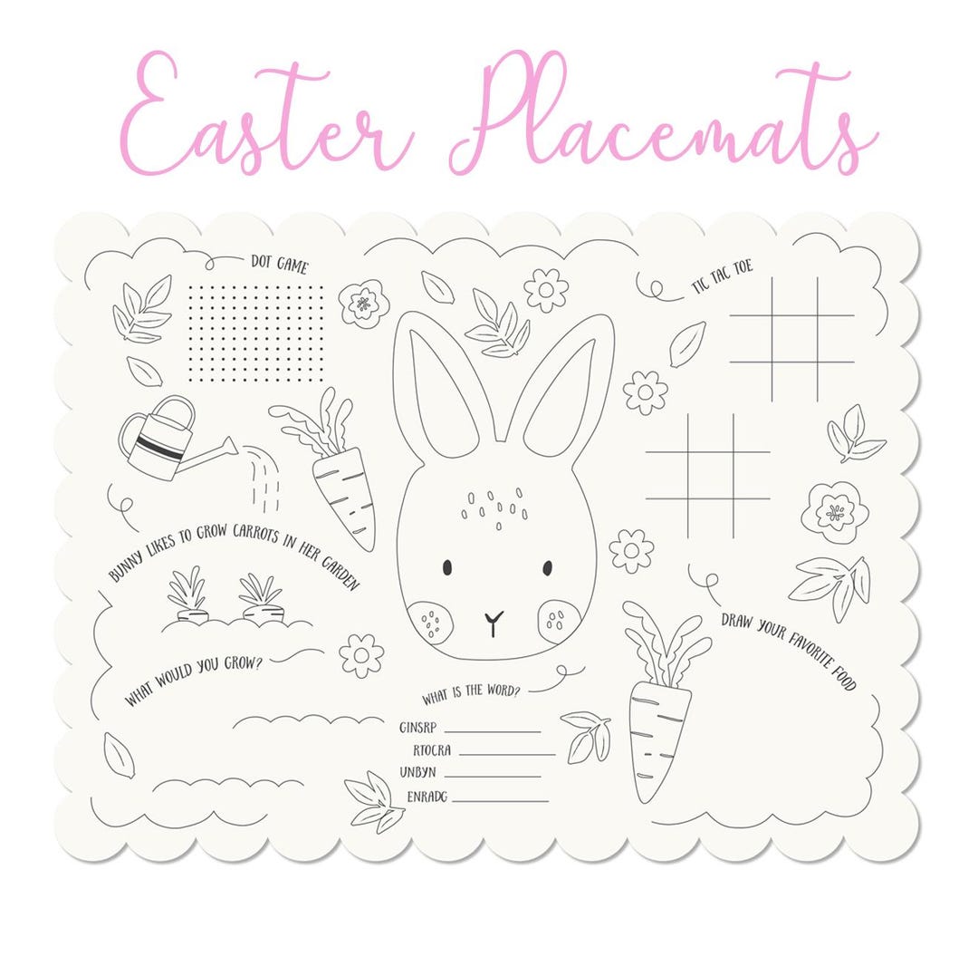 Coloring Placemat for EASTER BUNNY Party Game Activity Sheet for Kids ...