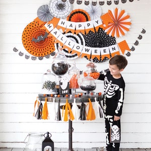 Happy Halloween Garland Party Decoration White Pumpkin Orange Flag ...