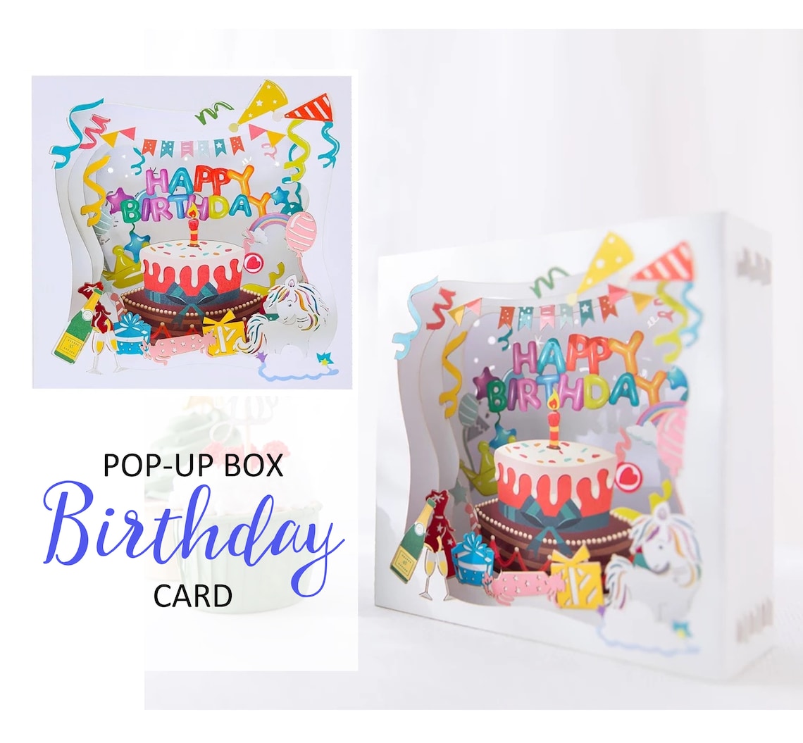 Happy Birthday Pop up Box Card Party Celebration Cake Girly - Etsy