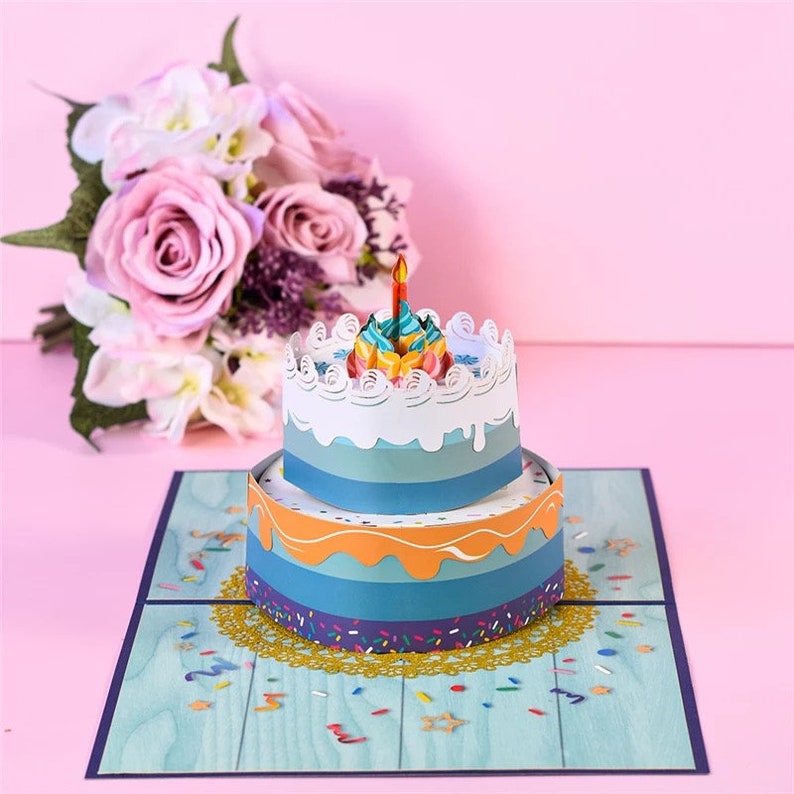 Birthday Cake Card 3D Pop up Card Cute Happy Birthday Greeting - Etsy