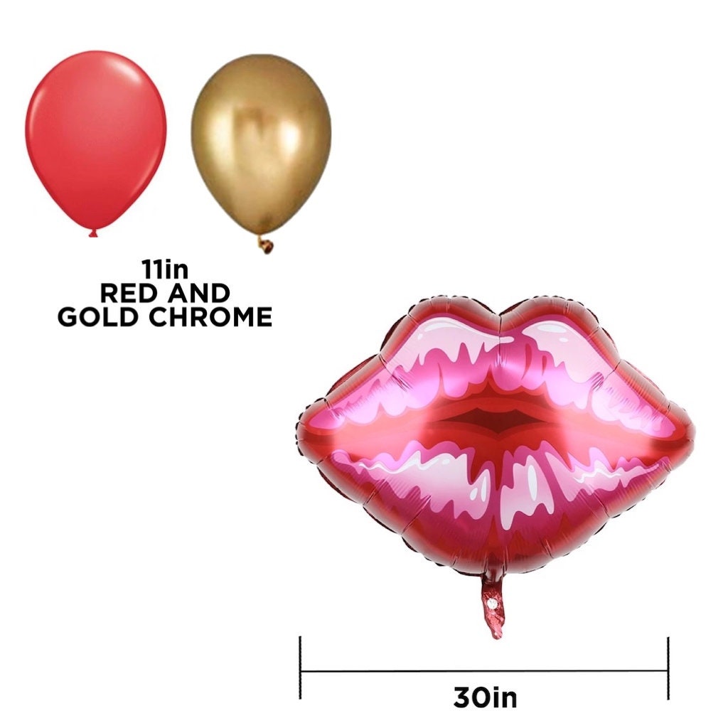 Red Lips Balloon Bundle Gold Red Round Balloon Fun Valentines | Etsy