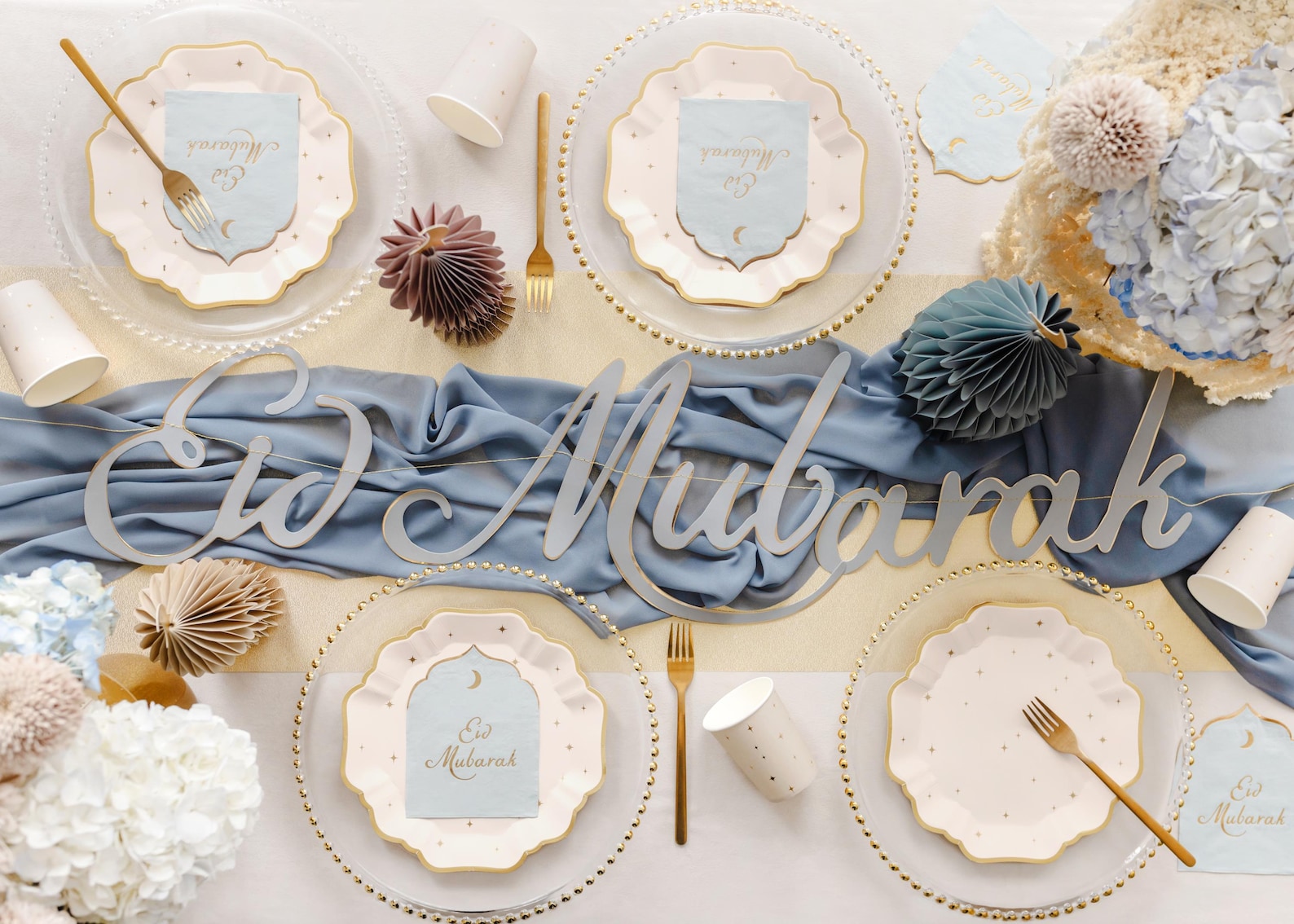 Eid Paper Plates Cream Gold With Stars Celestial Luxury Tableware ...