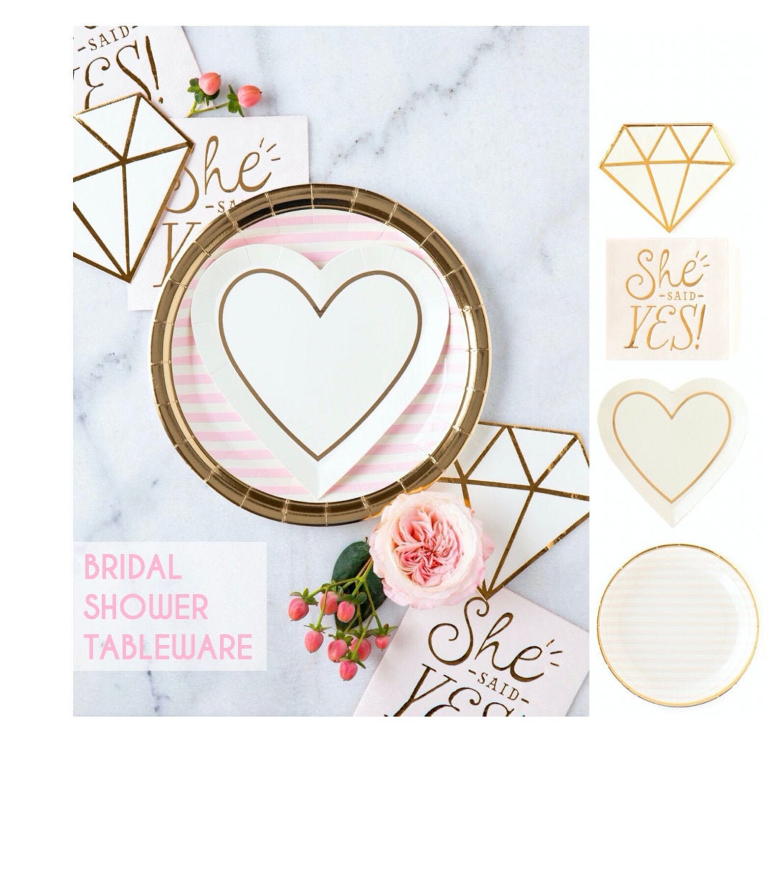 Bridal Shower Tableware Set She Said Yes Blush Pink and Gold | Etsy