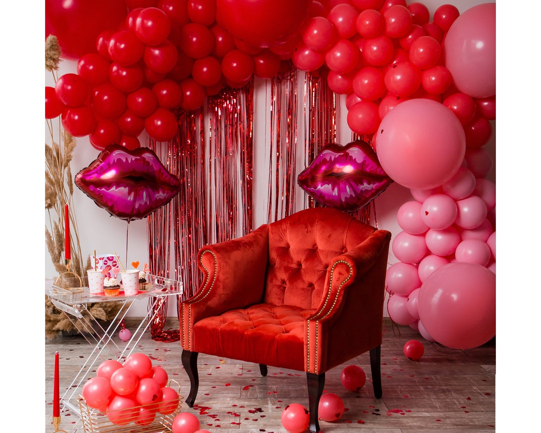 Valentine's Day Red Pink Balloon Bundle Set DIY Lips Balloon Garland ...