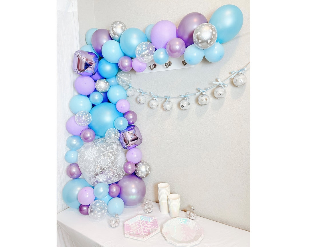Winter Balloon Arch Clear Snowflake Orb Blue Purple Party Bundle Frozen ...