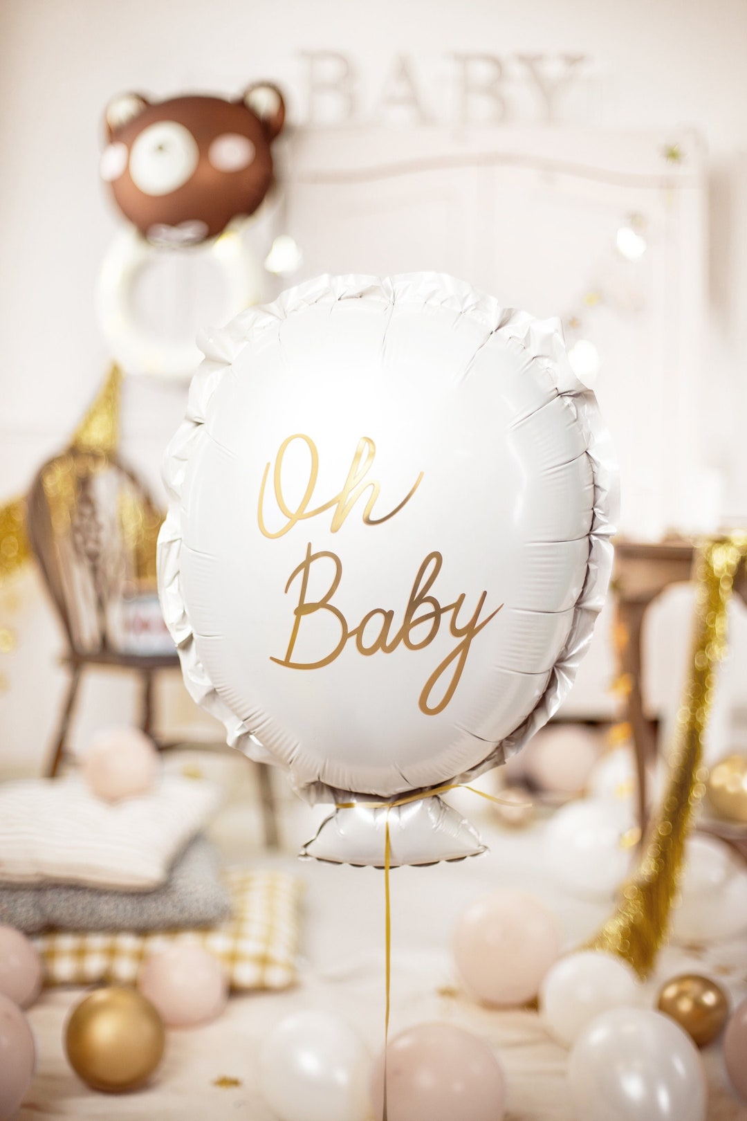 OH BABY Foil Balloon in Ivory and Gold Gender Neutral Baby Shower ...