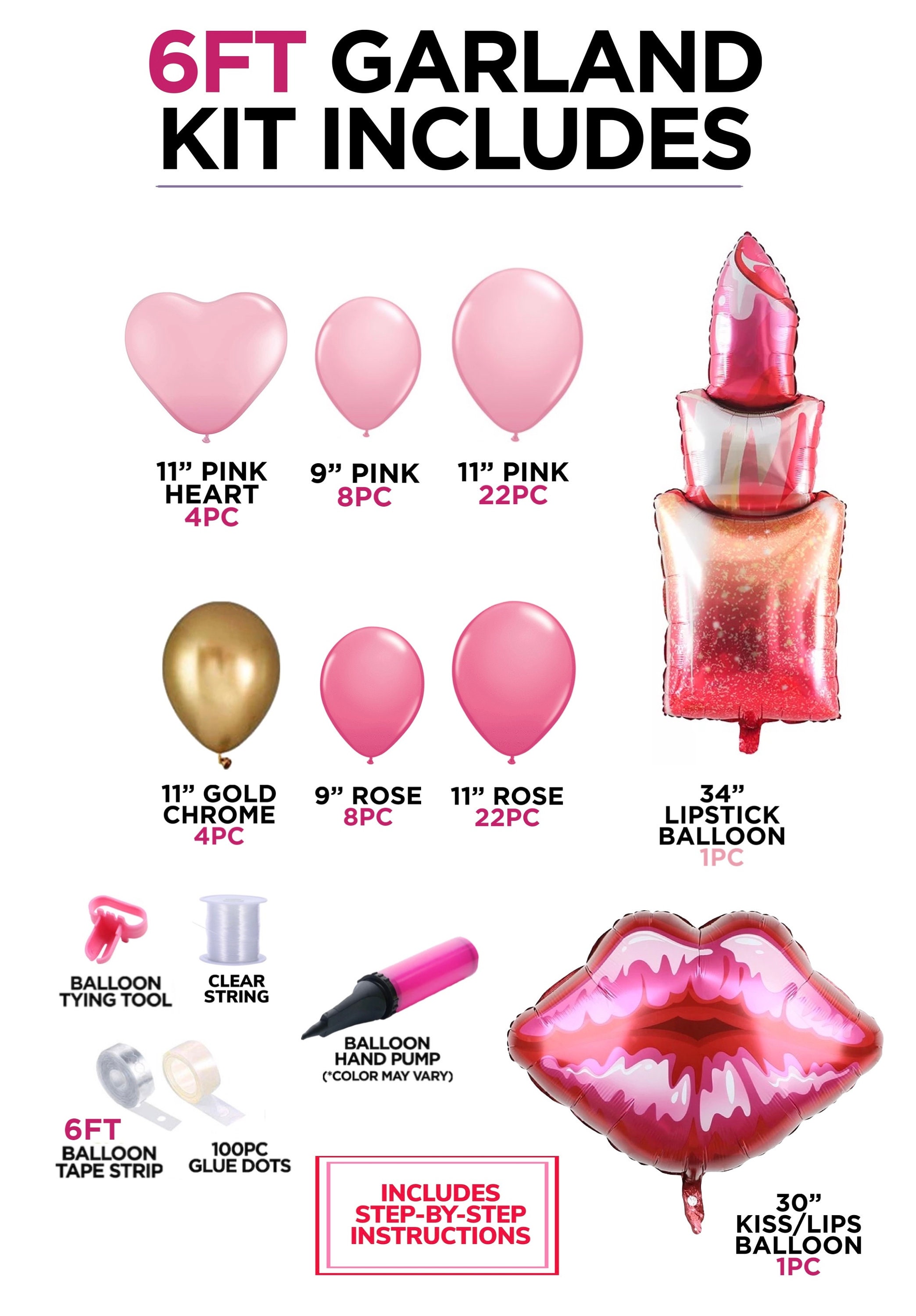 Romantic Balloon Kit DIY Arch Lipstick Makeup Fashion Show Large Foil ...