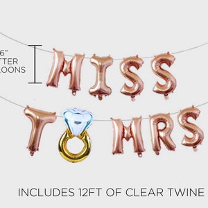 Miss to Mrs Balloon Garland Large Rose Gold Letter Banner Diamond Ring ...
