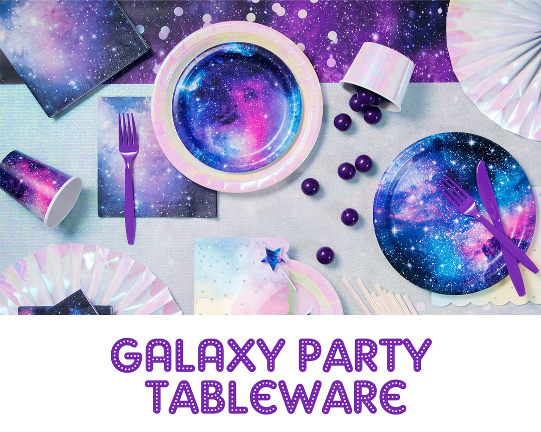Galaxy Tableware MIX AND MATCH Plates Cups Napkins Cutlery Iridescent ...