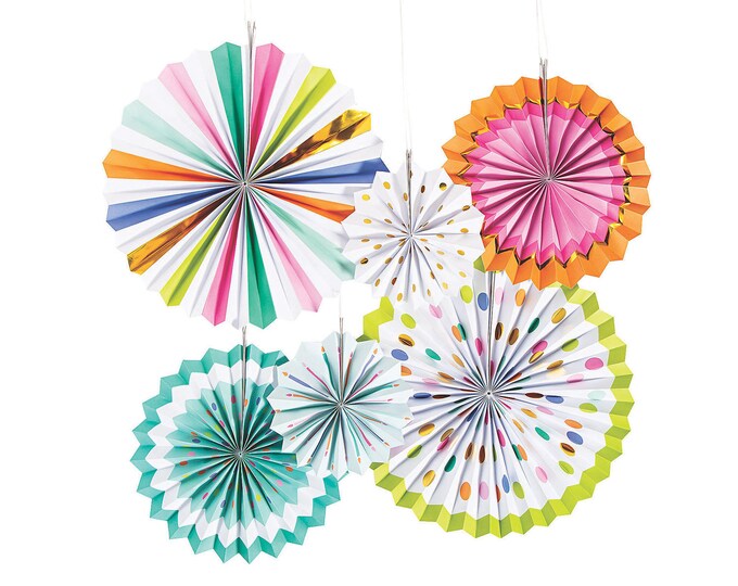 Colorful Paper Fan Set Polka Dot Striped Multicolor Rainbow Whimsical ...