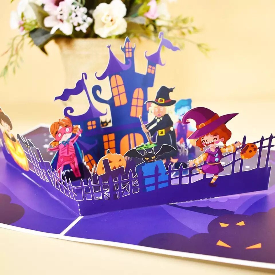 Halloween Pop up Card HAUNTED HOUSE Whimsical Kids Trick or Treat Full ...