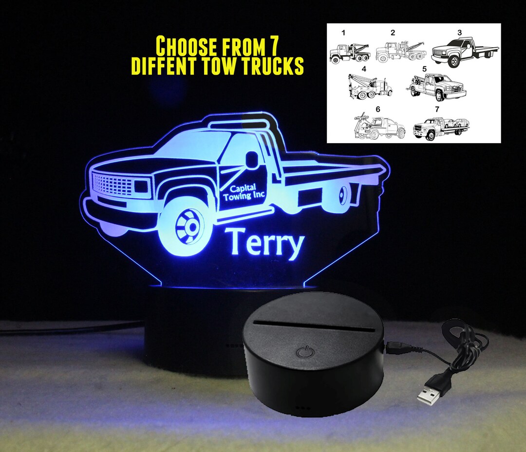 Personalized Tow Truck LED Night Light: Engraved Memorial Gift (usb ...