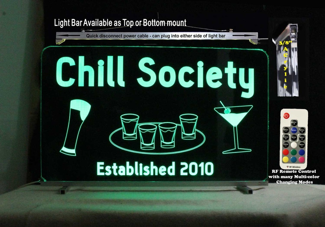 Personalized LED Bar Sign: Custom Acrylic Edge Lit Sign, Man Cave Decor ...