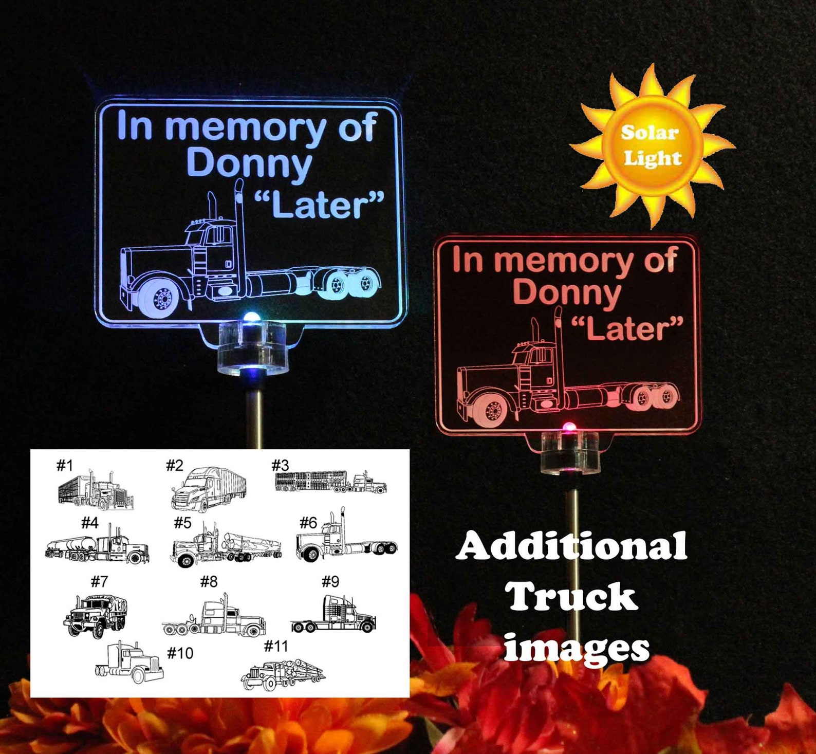 Personalized Semi Truck Grave Marker Solar Light Memorial - Etsy