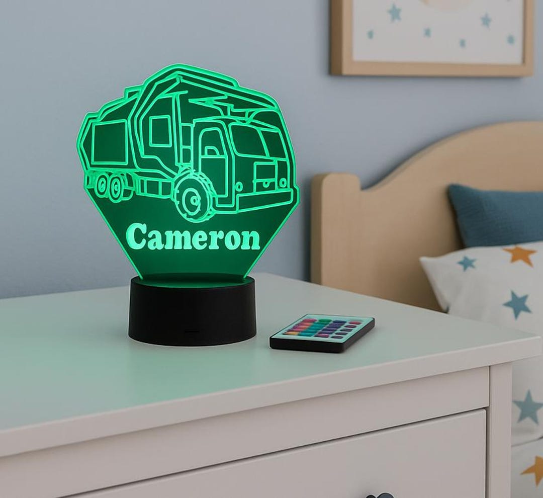 Personalized Garbage Truck Night Light: Laser Engraved Acrylic Kids ...