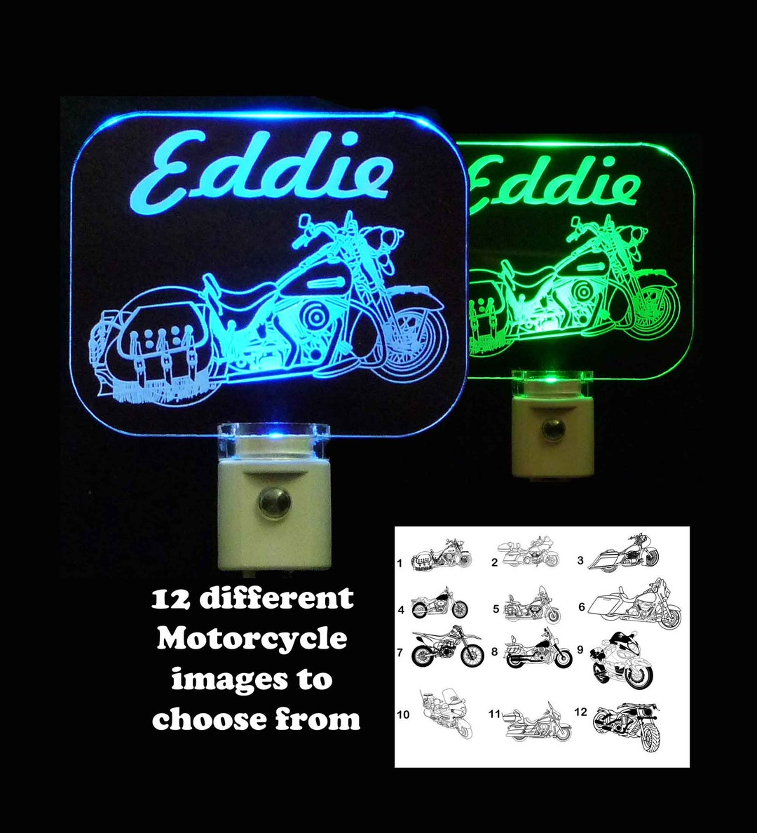 Personalized Motorcycle Night Light: Laser Engraved Acrylic, Color ...
