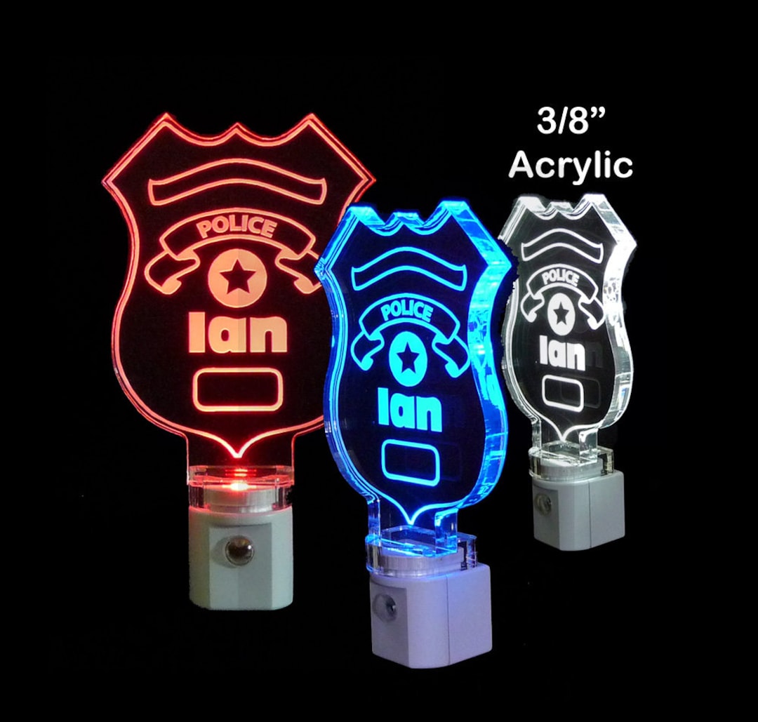 Personalized Police Badge Night Light: LED Acrylic Kids Lamp - Etsy
