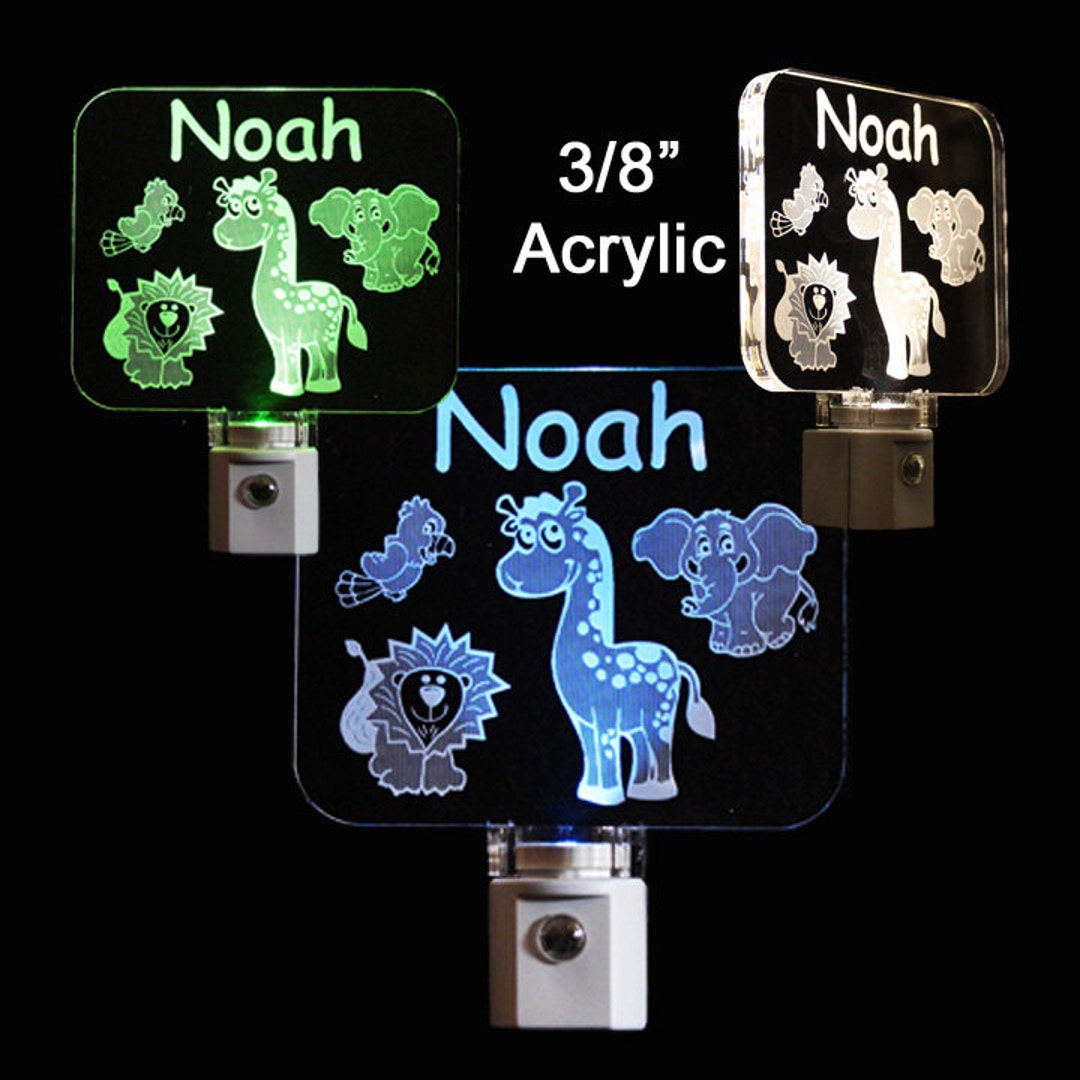 Personalized Zoo Animal Night Light: Engraved Acrylic LED Nursery Decor ...