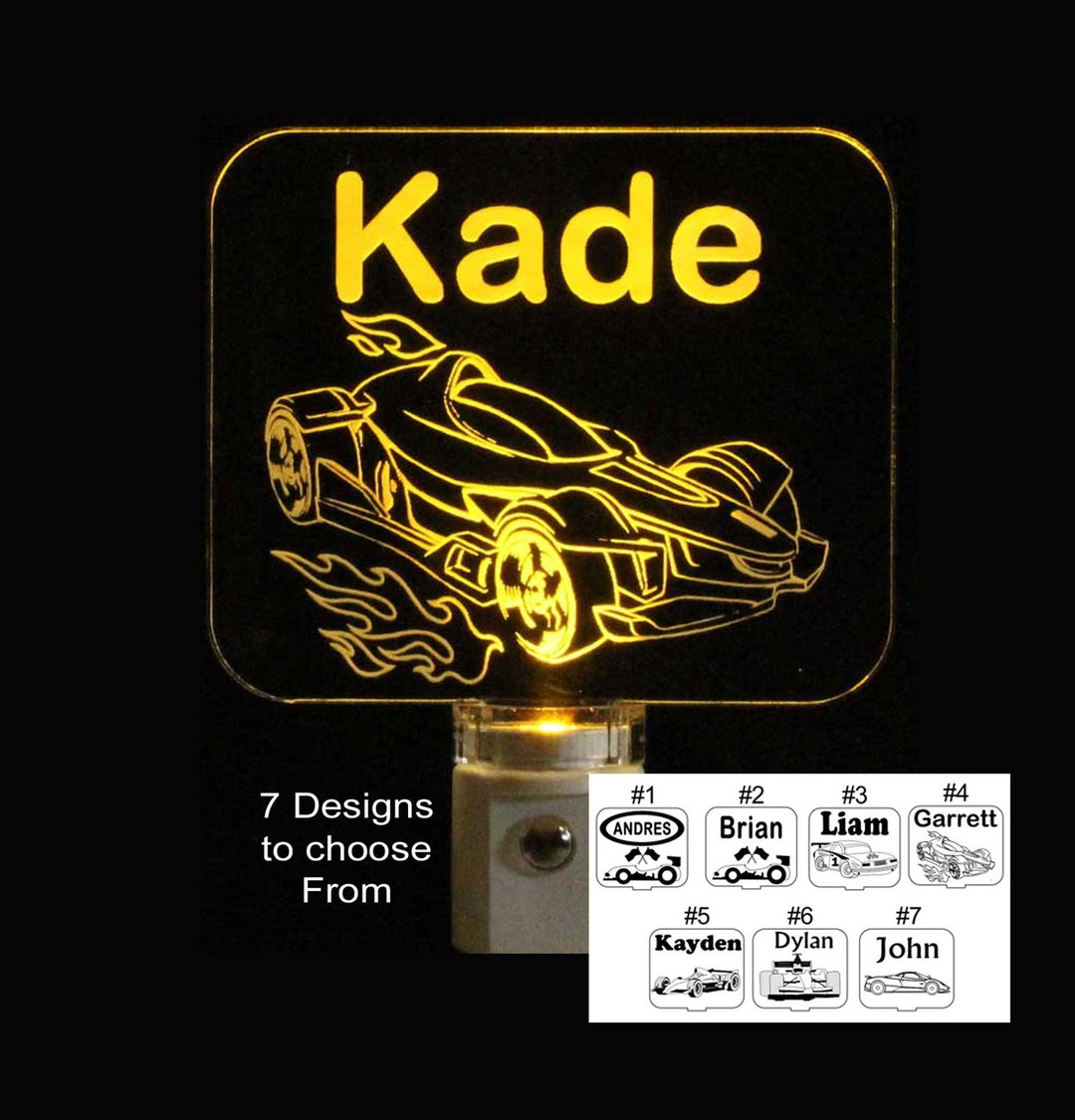 Kids Personalized Race Car Night Light, Unique Gift, Boys Bedroom Decor ...