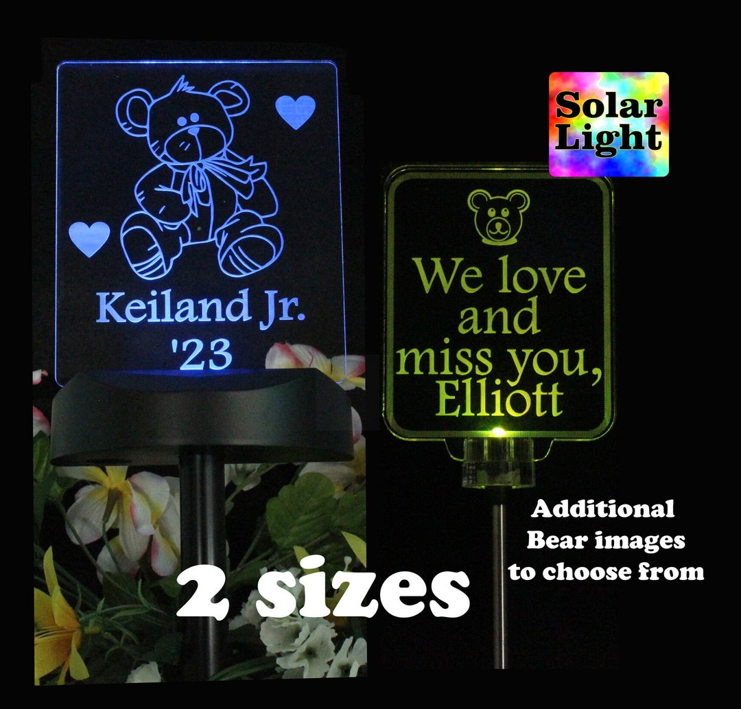 Personalized Custom Teddy Bear Solar Light, Grave Marker, Memorial Gift ...